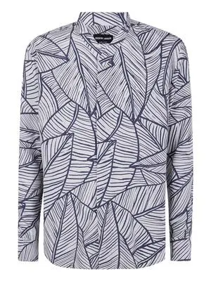 Giorgio Armani Leaf-print Shirt - Silver-blue