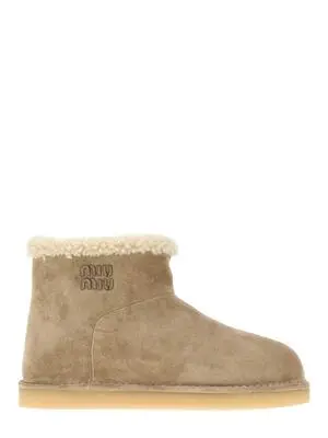 Miu Miu Logo Detailed Ankle Boots - Nude