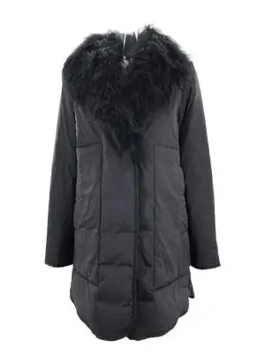 Sportmax Fur Collar Quilted Coat - Black