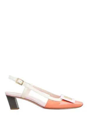 ROGER VIVIER Patent Leather Covered Buckle Slingback Pumps - Orange, Pink, Brown