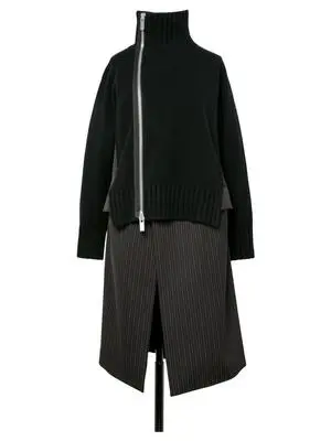 Sacai Long Sleeve Dress With Front Zip Closure - Black