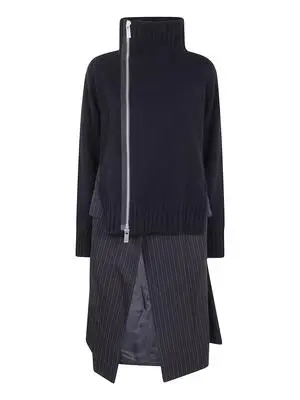 Sacai Long Sleeve Dress With Front Zip Closure - Black