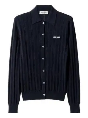 Miu Miu Miu Miu Open Knit Button-Up Cardigan Navy Blue