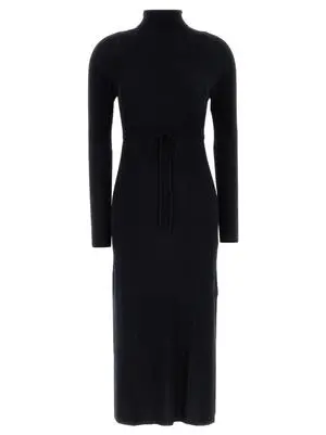 A.p.c. Ribbed High Neck Maxi Dress With Drawstring Waist - Midnight Blue
