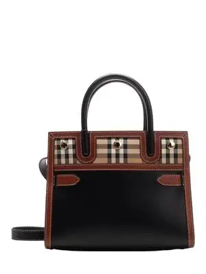 Burberry Vintage Checked Title Mini Tote Bag - Black