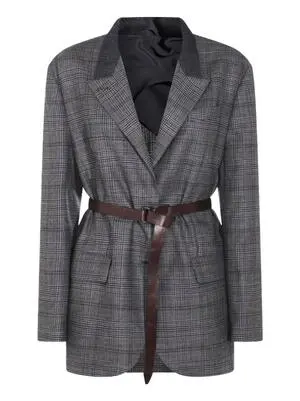 BRUNELLO CUCINELLI Brunello Cucinelli Single-Breasted Belted Blazer With Checked Pattern