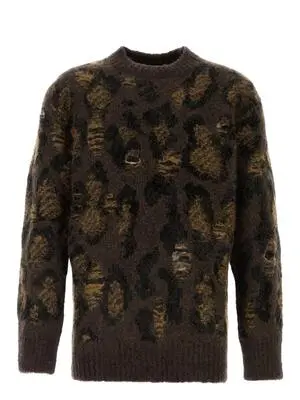 Junya Watanabe Distressed Leopard Print Jumper - Brown