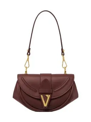 Versace Small Virtus Leather Shoulder Bag - Wine Red