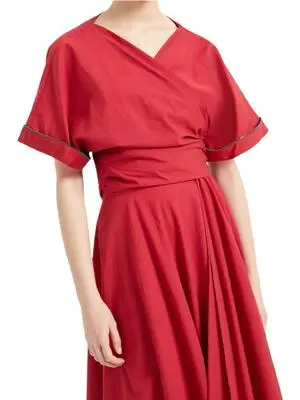 Brunello Cucinelli Kimono-style Poplin Top With Shiny Trim - Red