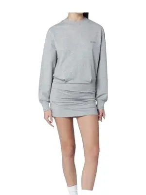 Attico Cotton Blend Mini Dress With Embroidered Logo - Grey