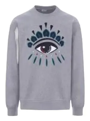 Kenzo Round Neck Sweater With Eye Pattern - Gray