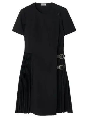 Burberry Pleated Kilt Dress With Buckle Detail - Black