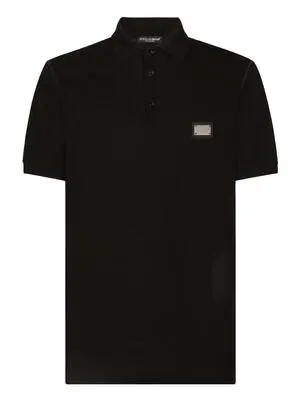 Dolce & Gabbana Dolce Gabbana Logo Plaque Short Sleeved Polo Shirt - Black