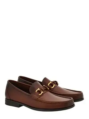 FERRAGAMO Gancini Leather Loafers - Brown