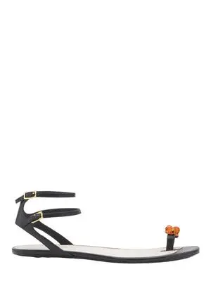 LANVIN Logo Flat Sandals With Ankle Straps - Black