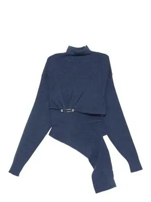 LANVIN Asymmetrical Knit Top With Safety Pin Detail - Blue