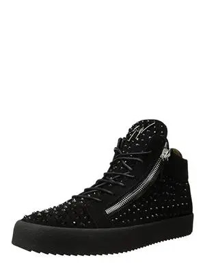 GIUSEPPE ZANOTTI Embellished Tie Fastening Sneakers - Black