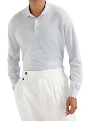 Brunello Cucinelli Knitted Polo Shirt - Sky-blue