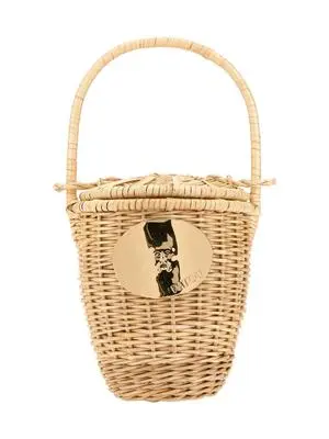 PATOU Logo Plaque Woven Bucket Bag - Nude