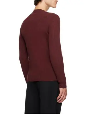 LANVIN Ribbed V-neck Sweater - Wine Red