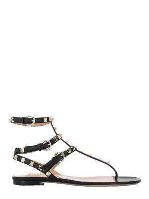Valentino Garavani Rockstud Open Toe Flat Sandals - Black