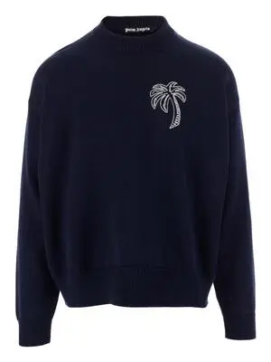 Palm Angels Logo Intarsia Knit Crewneck Jumper - Black