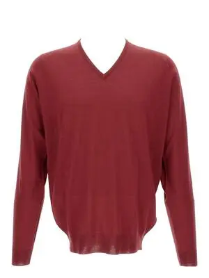 John Smedley Long Sleeve V-neck Sweater - Red