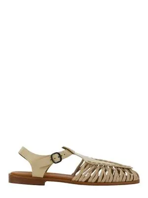Hereu Logo Flat Sandals With Buckle Ankle Strap - Nude
