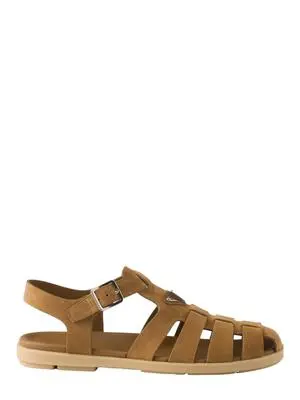 Prada Suede Fisherman Sandals With Enamelled Triangle Logo - Cinnamon