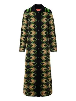 La DoubleJ Geometric Pattern Long Sleeve Coat - Black