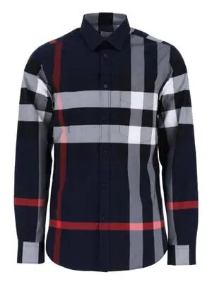 Burberry Checked Stretched Poplin Shirt - Black