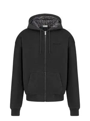 Dior Zip-up Drawstring Hoodie With Tonal Oblique Print - Dark Gray