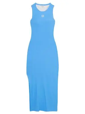 Loewe Sleeveless Ribbed Midi Dress With Logo Detail - Blue
