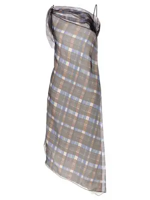 FERRAGAMO Checked Asymmetrical Dress - Gray