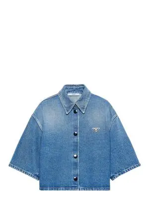 PRADA Prada Cropped Denim Shirt With Snap Button Closure