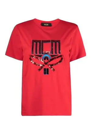 Mcm Sequin Logo T-shirt - Red