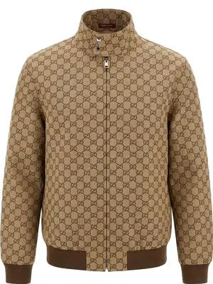 Gucci Gg Canvas Bomber Jacket - Camel And Dark Brown