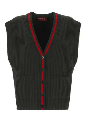 GUCCI Gucci Web Detailed Ribbed Cardigan Vest