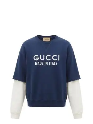 Gucci Logo Print Layered Cotton Sweatshirt - Dark Blue/off-white