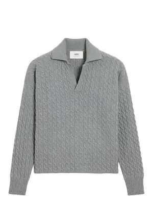 AMI Ami Paris Cable Knit Wool And Cashmere Polo