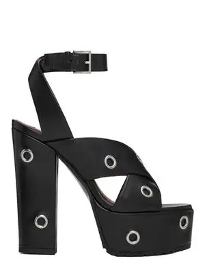 Alaïa Platform Block Heel Sandals With Eyelets - Black