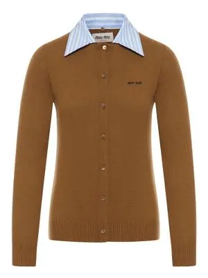 Miu Miu Cashmere Cardigan With Lapel Collar - Brown