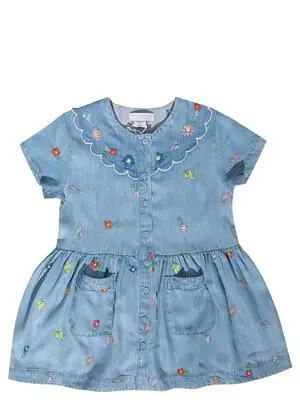 Stella McCartney Embroidered Flowers Denim Dress - Blue