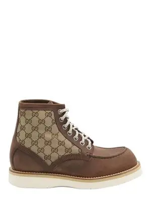 Gucci Gucci Lace-Up Ankle Boots With GG Monogram Multicolor