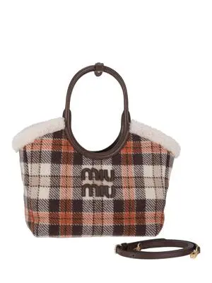 Miu Miu Checked Tote Bag With Top Handle And Shoulder Strap - Multicolor