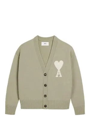 Ami Ami Paris Ami De Cœur Logo Intarsia Knitted Cardigan Green