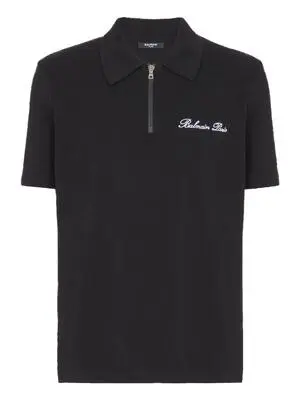 Balmain Logo Embroidered Short-sleeved Polo Shirt - Black