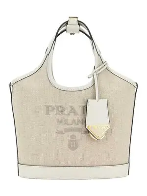 Prada Prada Logo Print Mini Bucket Bag Tan / White