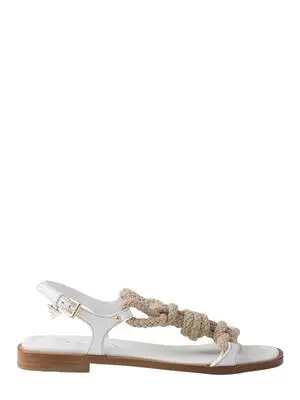 Prada Knotted Detail Open Toe Flat Sandals - White