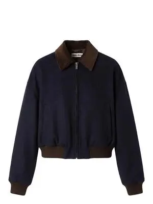 MIU MIU Miu Miu Navy Cropped Bomber Jacket With Brown Corduroy Collar